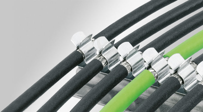 EMC cable clamp assembly with strain relief | Excel Automation Inc.